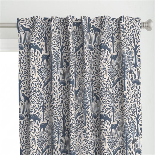Woodland Curtain Panel - Forest Animals Rabbit Deer Trees Rustic Nature Fox Custom Curtain Panel - Primrose Forest Dusk by Shellypenko - - Etsy