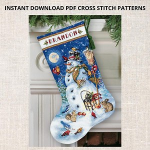 Snowman and Friends Cross Stitch Christmas Stocking Pattern PDF Instant Download - Etsy