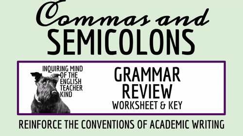 High School Grammar Review Packet on Commas, Conjunctions, Semicolons with Key