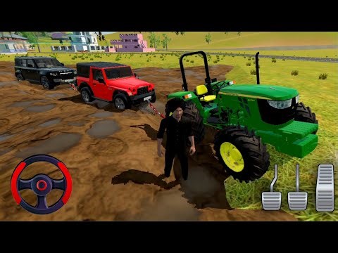 🤩 Defender Got Stuck In The Mud, Then Thaar, Tractor & Horse 🐎 Pulled It Out. #truck #tractor #game