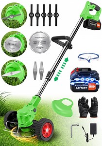 TNTANTS Weed Wacker Cordless, 3-in-1 Lightweight Electric String Trimmer with 3 Types of Blades, Wheels, 24V Battery, Weed Eater Grass Trimmer/Edger/Brush Cutter for Lawn Yard Garden (Green)