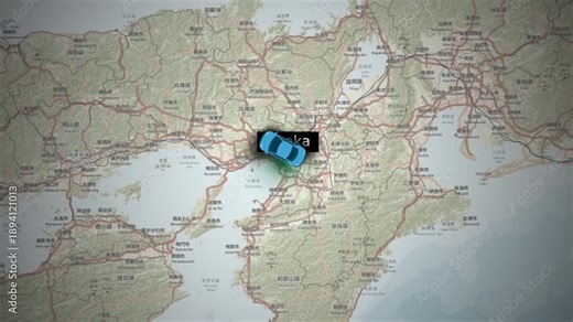 Animated Map Route from Osaka to Hiroshima Japan on World Map