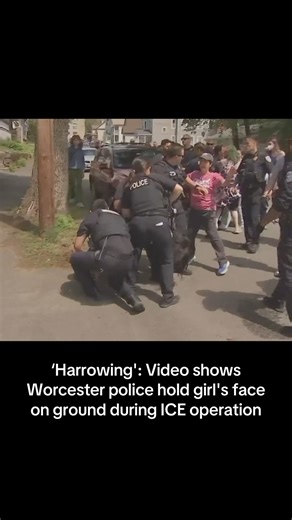 Telemundo Nueva Inglaterra captured video of a 16-year-old girl's face being held on the ground by Worcester police officers; she and her mother were detained in an apparent ICE operation. https://on.nbcboston.com/4TzqF62 | NBC10 Boston