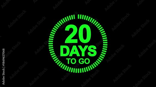 20 days to go, 20 days count animation, 20 days in a month, 20 days left count time display with numbers. business, sale, promotion concept. number of days left until special events, sale 4k video
