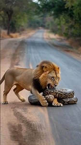 Python 🐍 Coils Around Lion 🦁 | Shocking Rescue Moment! 😳🔥 #lion #wildanimals #wildliferescue #short