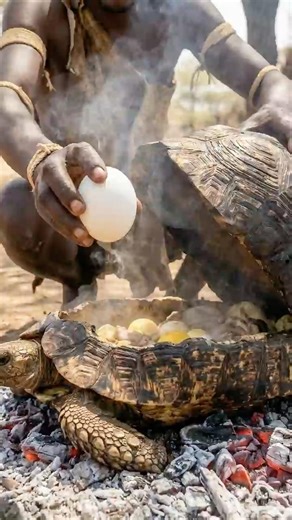 Cook a Turtle: Hadza Hunter-Gatherer Style #shorts #tribalfood #triballife