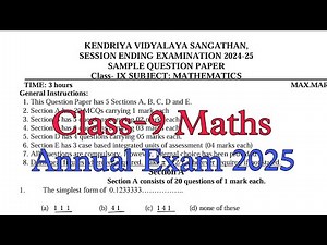 (PART-1) Class-9 Maths / Annual Exam Question Paper / Session 2024-25 / Session Ending Exam of KVS