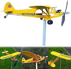 Piper J3 Cub Airplane Weathervane - 2024 New Airplane Wind Vane Spinner Metal Weathervane Windmill, Handmade Airplane Weathervanes, Weathervanes Outdoor Decor Gift for for Flight Lovers (32 X 28cm)