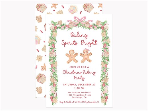 Gingerbread Cookie Invitations | Custom 5x7 Christmas Baking Party Invite (printed or Digital) - Etsy