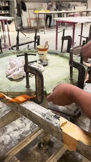 Part 1: fabrication process of the #greenmarble round tables💚 #marblecountertops #interiordesign