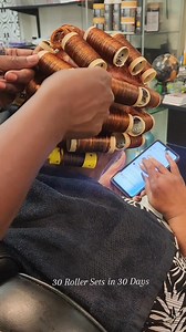 DAY 1 -->> 30 Roller Sets in 30 Days..... This is My Famous Client Ms. Janice. ❤️ Her hair is naturally White, and we use a Copper Deposit Only Demi Color to get this fantastic color that she gets soooo many compliments on. Her hair was rolled using Nairobi ProfessionalStyling lotion and The Famous Blue Foam Wrap. Lotion. her hair was set on Beige Rollers and WE DO NOT COMB THEM OUT‼️‼️😂💪🏾 . She comes to the salon every 2 weeks. Her hair is Relaxed. . . #relaxedhair #rollerset #blackhairsalon