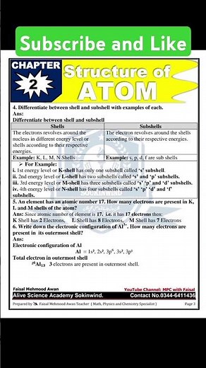 Class 9th Chapter 2 Structure of Atom Exercise McQ's & Short Questions | Chemistry