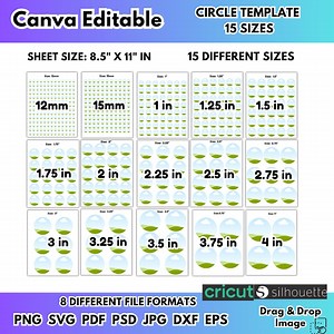 Circle Template Mega Bundle Editable Canva Round Frame Sublimation 1 2 2.25 3 4 Inch 15mm Custom Circle Multipurpose Label Blank SVG PSD DXF - Etsy