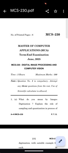 MCS 230 Digital image processing and Computer Vision June 2025 #ignou #mca #pyq