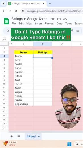 How to use Rating option in Google Sheets‼️ #excel #exceltips #exceltricks #exceltutorial #excelformulas #reels #msexcel #microsoftexcel #excelhacks #excelforbeginners #excelcourse #excelshortcuts #dailyexcel #spreadsheets #excel365 #reels #instareels #short #indiareels #googlesheets #sheets #gsheets #google | Vishal Aggarwal