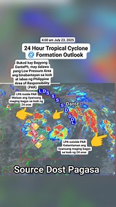 Isang bagyo, dalawang Low Pressure Area na may mataas at katamtamang potensiyal na maging bagyo sa loob ng 24 oras ang kasalukuyang binabantayan sa loob at labas ng ating Philippine Area of Responsibility. #MonitorUpdates #DOSTPAGASA #Habagat2025 #BagyoUpdate #DantePH #LowPressureArea #TropicalDepression #weatherupdate #tropicalcyclone #LPA DOST-PAGASA Weather Update: Pag-Asa Report | Mary Jean Cainglet Garin