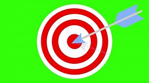 Hit a target or goal with an arrow animation on a green screen background, bow arrow fly on the target animation, shooting, target 1 time, aim, sign