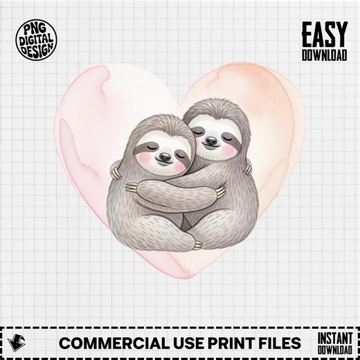 Sloth Hug, Heart Digital Print, Watercolor Sloth Art, Cute Sloth Couple, Valentine Sloth Decor, Sloth Lovers Gift, Digital Download - Etsy