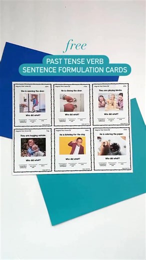 Allison Fors | Speech Therapy on Instagram: "FREE regular and irregular past tense verb sentence formulation cards with real pictures! Use the real picture cards to work on past tense verbs, nouns and pronouns, formulating sentences, syntax, and WH questions. ➡️ comment “verbs” for the link."