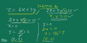 Solve LPP, min z=4 x+3 y subject to 2 x+5 y \geq 10 x, y \geq 0... | Filo