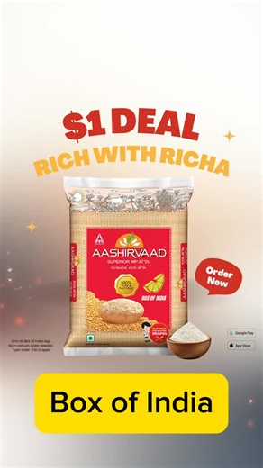 💥 $1 Weekends are back! This time it’s your favorite Aashirvaad Atta 10 kg for just $1! 😱 No codes. No catches. No minimum order. Just open the Box of India app, add it to your cart, and boom 💥 Only 1 per order allowed — and only till Sunday midnight! Because when you shop with Richa… you Get Rich with Richa! 💰 #RichWithRicha #BoxOfIndia #IndiaDelivered #AashirvaadAtta #MrBeastOfGroceries #NZDeals #IndianGroceriesNZ #DesiInNZ #weekenddeals | Box of India ANZ