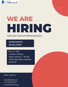 SPRING BOOT DEVELOPER - 2+ EXP - CHENNAI - MALE CANDIDATES - NITHMINDS PRIVATE LIMITED