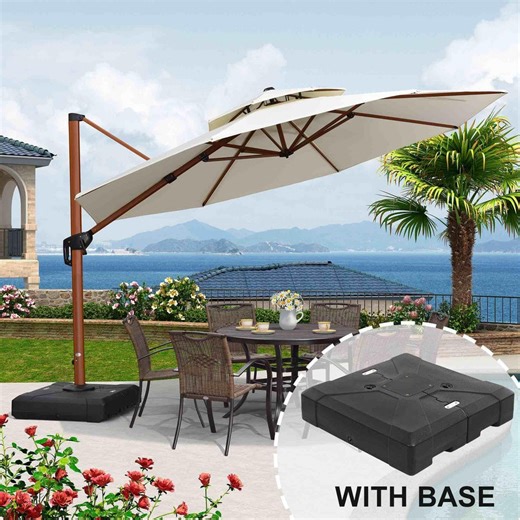 Reviews for PURPLE LEAF 12 ft. Octagon WindProof High-Quality Wood Pattern Aluminum Cantilever Patio Umbrella with Stand, Cream | Pg 1 - The Home Depot