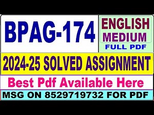 BPAG 174 solved assignment 2024-25 || bpag 174 solved assignment 2025 in English || ignou bpag174