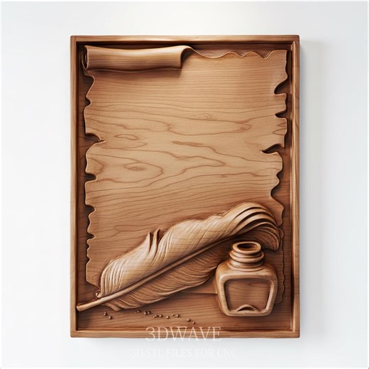 Ancient Scroll & Quill Plaque STL | CNC 3D Model | CNC Wall Art - Etsy UK