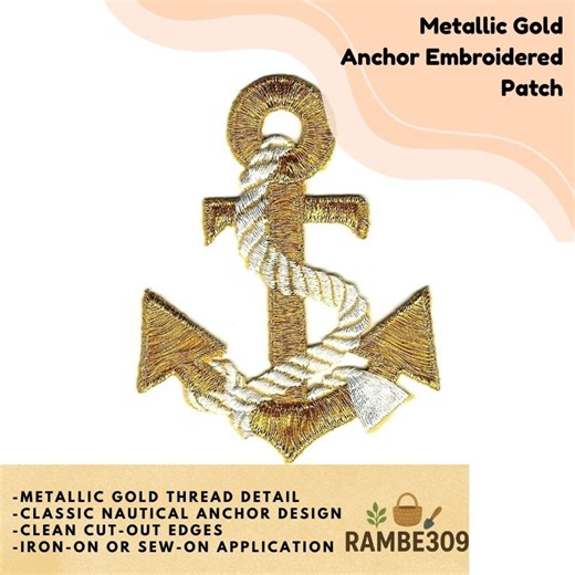 Metallic Gold Anchor Embroidered Iron-on Patch With White Rope, Nautical Cut Out, 3" - Etsy