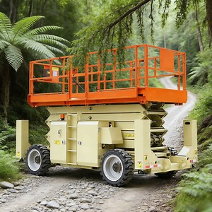 [Hot Item] Diesel Rough Terrain Scissor Lift with Stabilizing Outriggers for Uneven Ground Outdoor Construction Diesel All-Terrain Scissor Lift