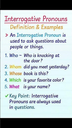 Interrogative Pronouns in English Grammar | Definition & Examples | Shorts