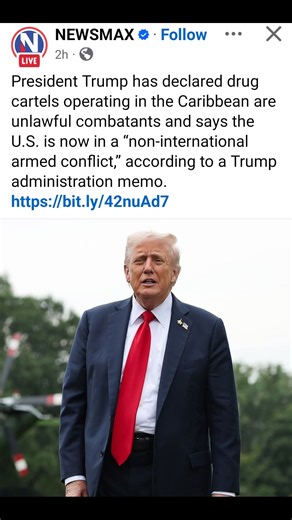President Trump has declared drug cartels operating in the Caribbean are unlawful combatants and says the U.S. is now in a “non-international armed conflict,” according to a Trump administration memo. https://bit.ly/42nuAd7 | Teens for America First