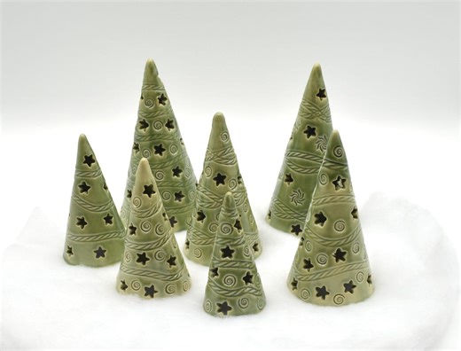 Handmade Christmas Tree Luminaries, Decorative Holiday Decor, Ceramic Stoneware Pottery Evergreen Pine Trees - Etsy