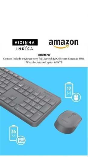 👉🏼 LOGITECH Combo Teclado e Mouse sem fio Logitech MK235 Conexão USB, Pilhas Inclusas e Layout ABNT2