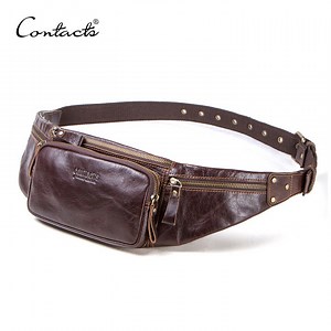 CONTACT'S Genuine Leather Waist Pack For Men Casual Small Fanny Pack Male Waist BagsTravel Chest Bag Single Shoulder Phone Leather Bags | Lazada.co.th
