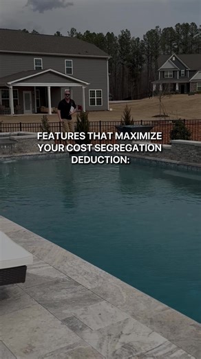 👇 What features will maximize your cost segregation deduction 👇 1️⃣ Pools ✨ Are land improvements that qualifies for bonus depreciation 2️⃣ Patios ✨ Are also land improvements that are fully deducted 3️⃣ As little land as possible ✨ Typically have to allocate the purchase price between land and building. Land cannot be depreciated so ideally you want as little of value as possible allocated to land. Want to keep more of your hard-earned money? Follow for expert tax-saving strategies! #tax #tax