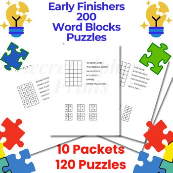 Early Finishers Word Blocks Puzzle Pack–200 Printable Logic & Vocabulary Puzzles