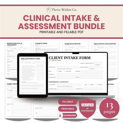 Therapy Intake Forms Bundle | Fillable Counseling Notes | Clinical Assessment | Social Work Templates | Mental Health Documentation PDF - Etsy