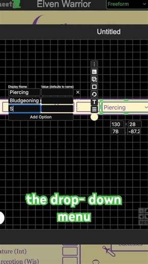 Adding a drop-down menu widget to TTRPG Sheets #ttrpg #dnd #pathfinder