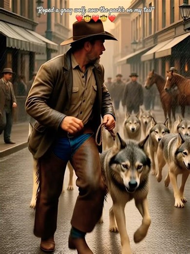 🥰 “Cowboy roped a gray wolf, now the pack’s on his tail” #wolf #wolfpack #cowboy