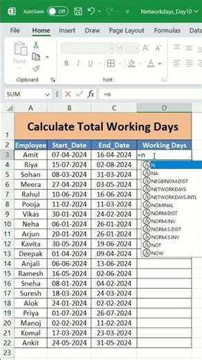 Day 25 | Excel NETWORKDAYS | Calculate Working Days Between Two Date | Excel Hindi Tutorial #shorts