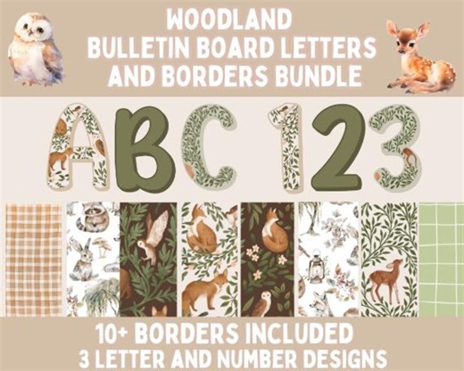 Woodlands Bulletin Board Letters and Borders L Woodlands Door Decor L Woodlands Class Decorations - Woodlands Class Bulletin Board - Etsy