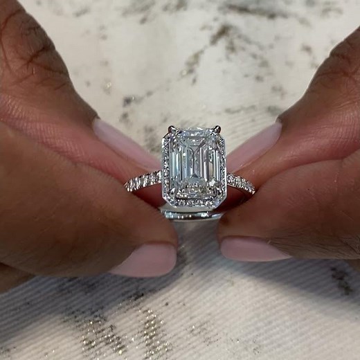 3 carat Emerald Cut Diamond Hidden Halo Engagement Ring