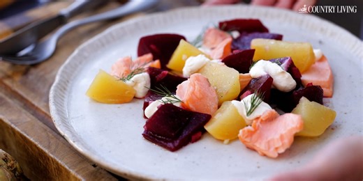 Hot smoked salmon, beetroot salad and horseradish crème fraîche