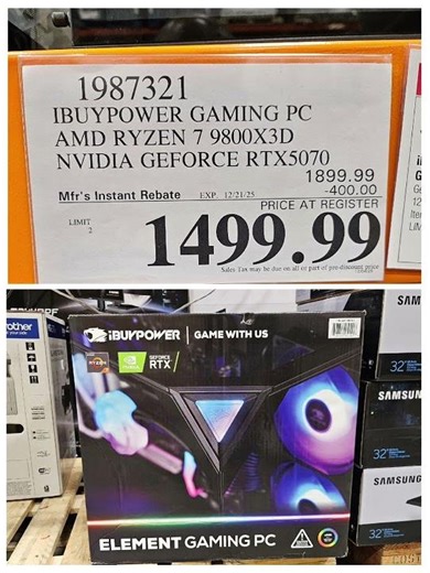 IBUYPOWER Gaming PC AMD Ryzen 7 9800X3D NVIDIA GEForce RTX5070 is on sale at Costco for $1499.99