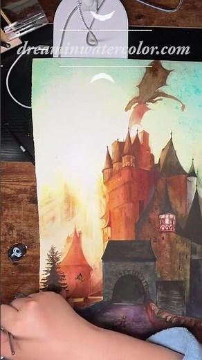 Art Process: Castle Eltz Meets Dragon in Magical Watercolor