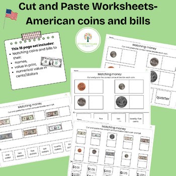 Matching Money Worksheets-American money-Cut and Paste (11 x 8.5)