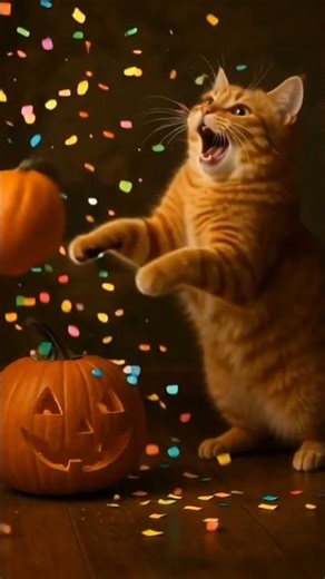 Pumpkin Explosion Cat! 🎃💥 The Cutest Halloween Surprise! 🐈‍⬛✨ #Shorts