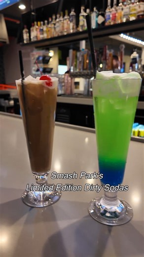Smash Park - Roseville on Instagram: "Meet Smash Park’s Dirty Sodas 🥤🔥 Zero booze. All flavor. Your Dry January hero. ✨ Bold mixes. ✨ Topped with sweet cream foam. ✨ Might ruin alcohol for you. From the Dirty Doctor to Orange Fizz to Dirty Marshmallow—there’s a flavor for every vibe. Want something brighter? 🍋 Our house-made lemonades are fresh-squeezed and come in fun flavors like Blue Raspberry, Red Sangria, and Watermelon. Cheers to Dry January 🥤🔥 #SmashPark #DryJanuary #DirtySoda #Mockt
